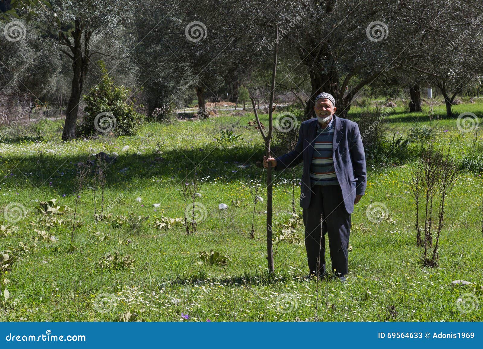 Turkish Farmer Standing in Field Stock Image - Image of male, tree ...
