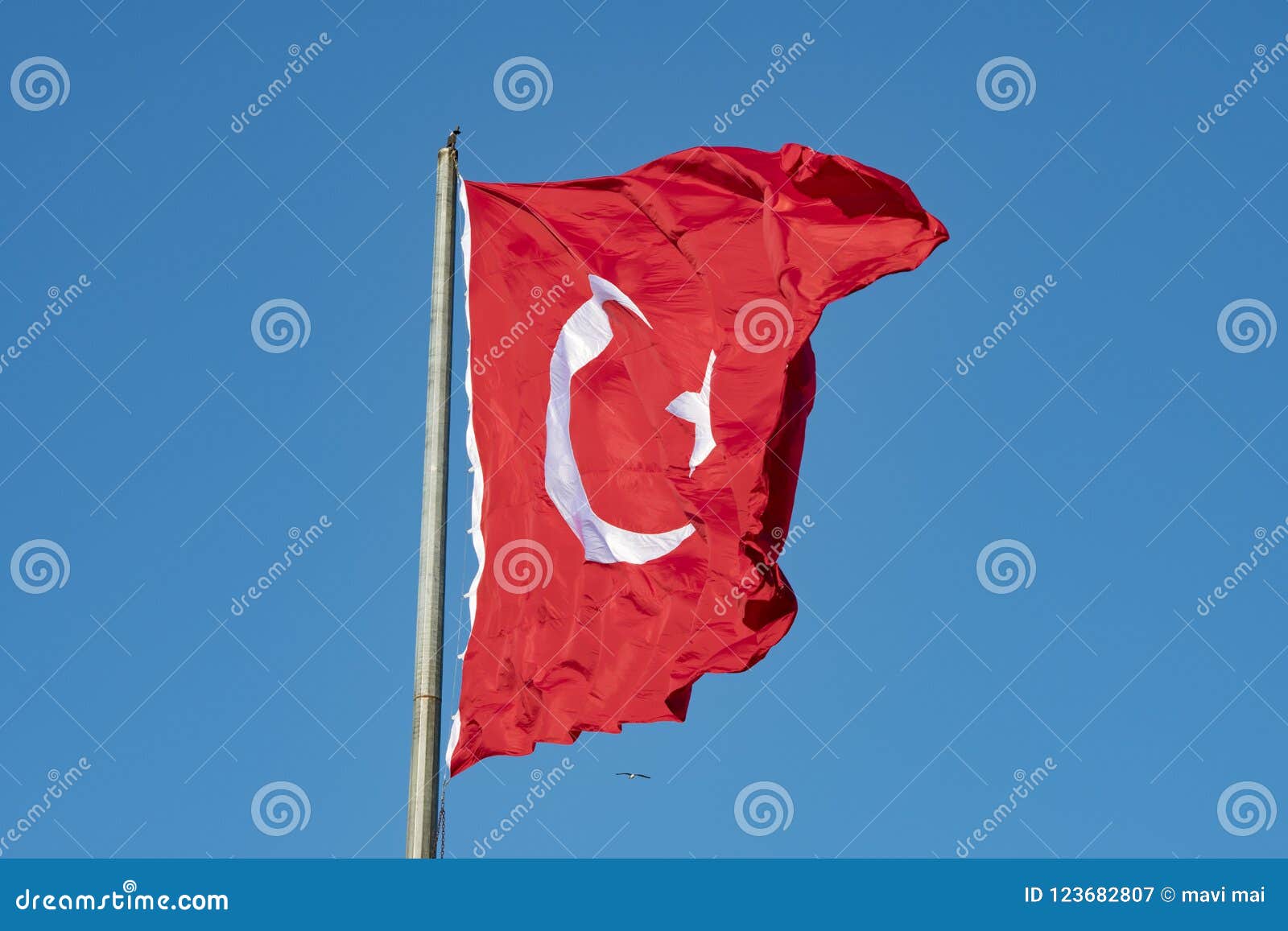 Turkish Flag on Blue Sky Background Stock Image - Image of beautiful ...