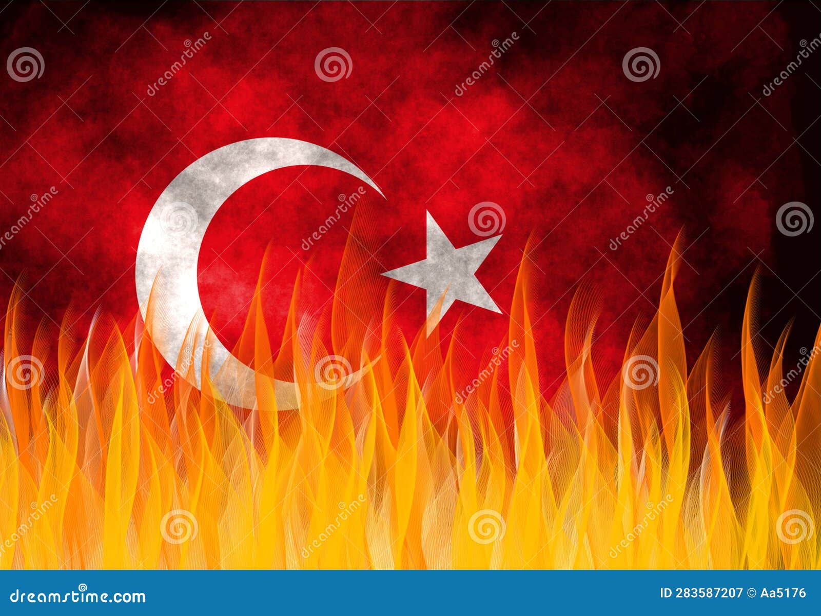 Turkish Flag Combined with Fire Texture. Beautiful Image of Fire in the ...