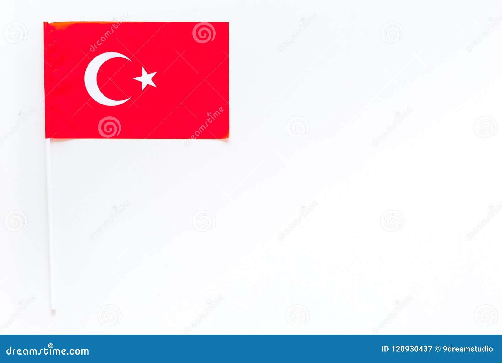 Turkish Flag Concept. Small Flag on White Background Top View Copy ...