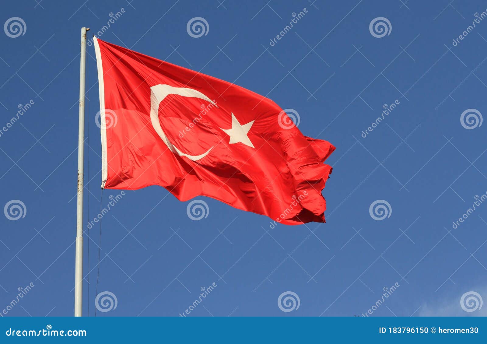Turkish Flag Flying Close-up Stock Photo - Image of textile, asia ...