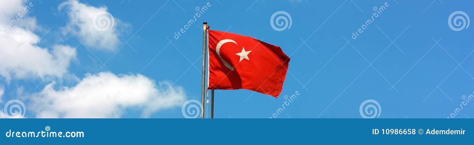 Turkish Flag Flying in the Wind, with Blue Sky Stock Photo - Image of ...