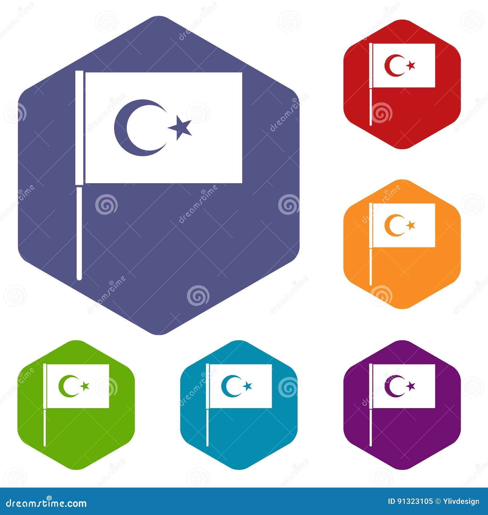 Turkish Flag Icons Set Hexagon Stock Vector - Illustration of flagpole ...