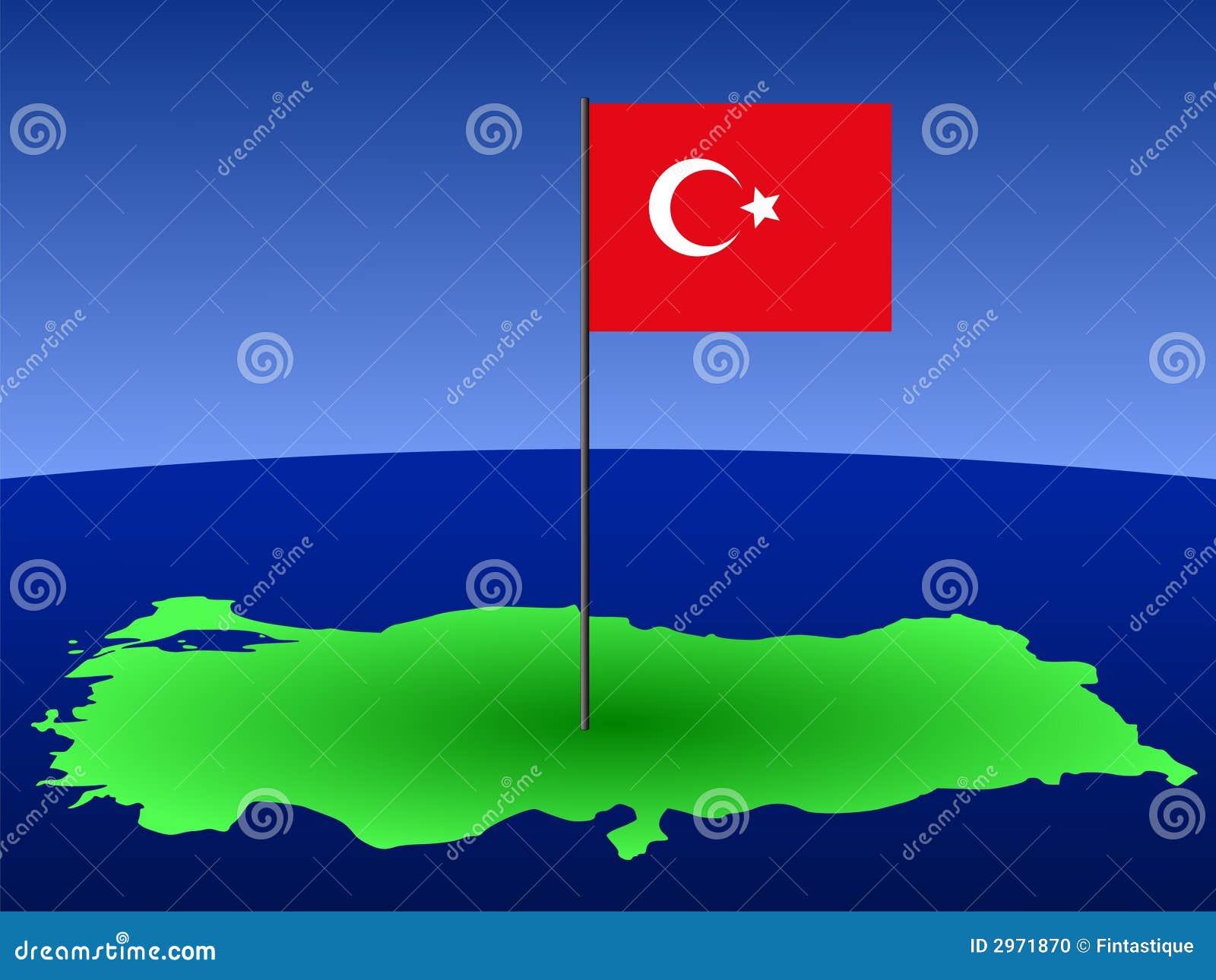 Turkish flag on map stock vector. Illustration of pole - 2971870