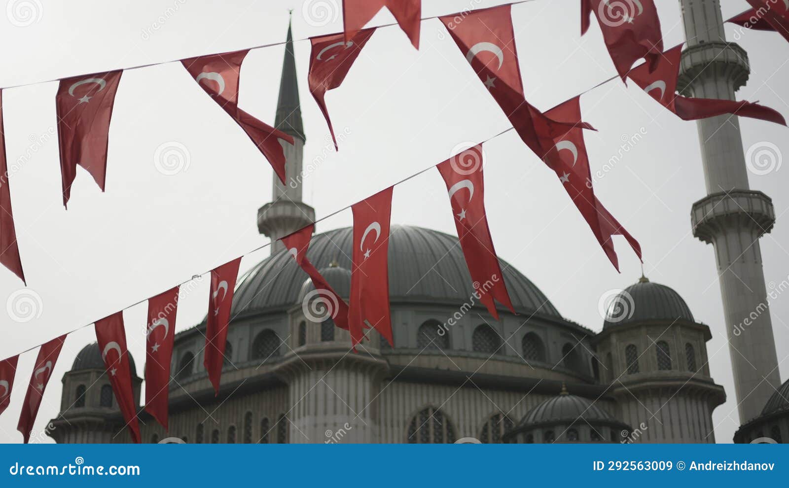 The Turkish Flag and the Mosque in Taksim Square in Istanbul Stock ...