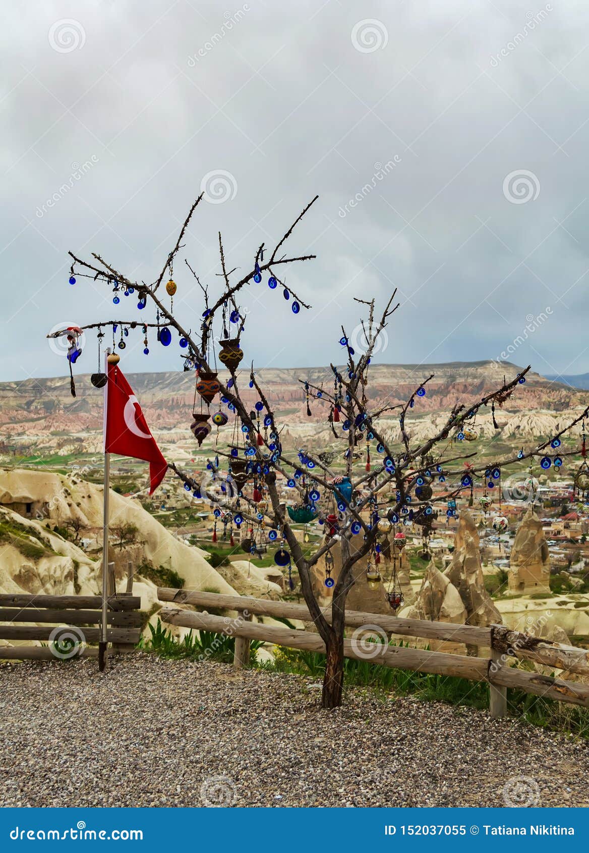 Turkish Flag Next To the Wish Tree on a Viewing Platform in Nevsehir ...
