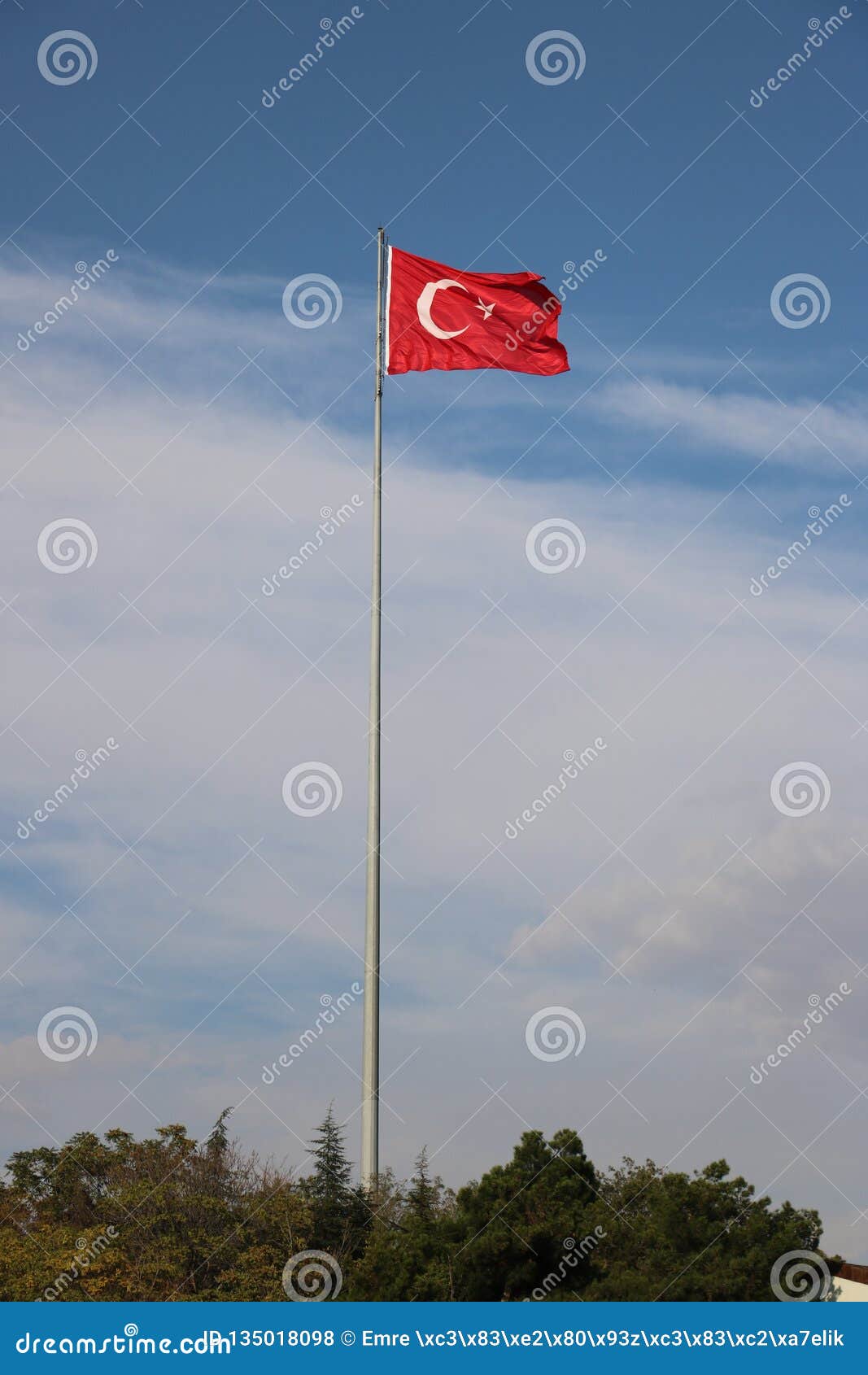 Turkish Flag, Flag Pole, Blue Sky. Stock Photo - Image of wind, country ...