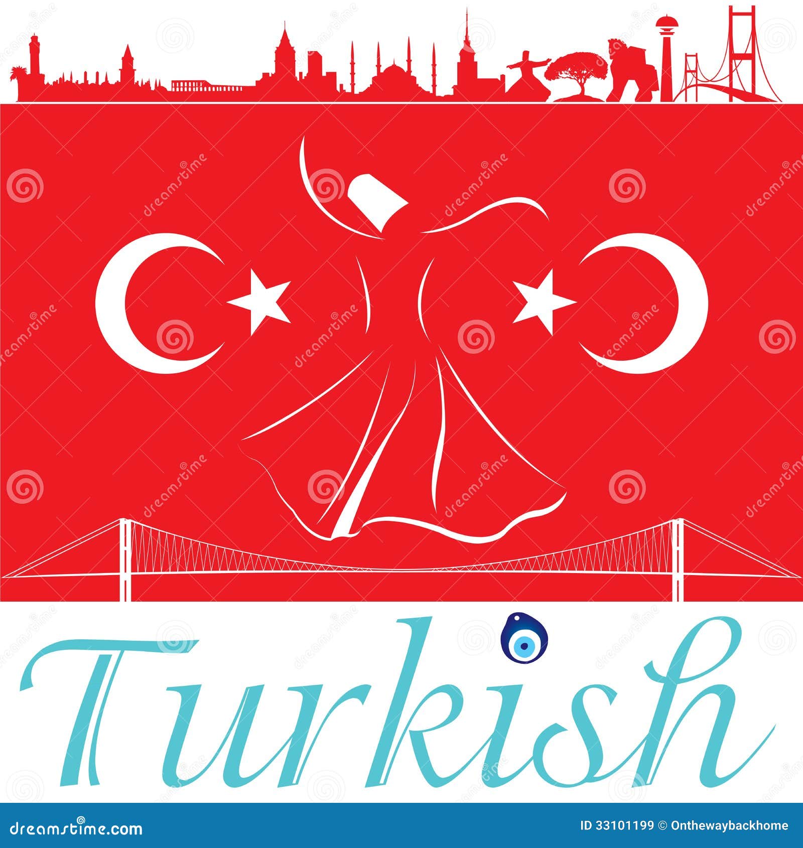 Turkish Flag and Silhouette Landmarks Stock Vector - Illustration of ...