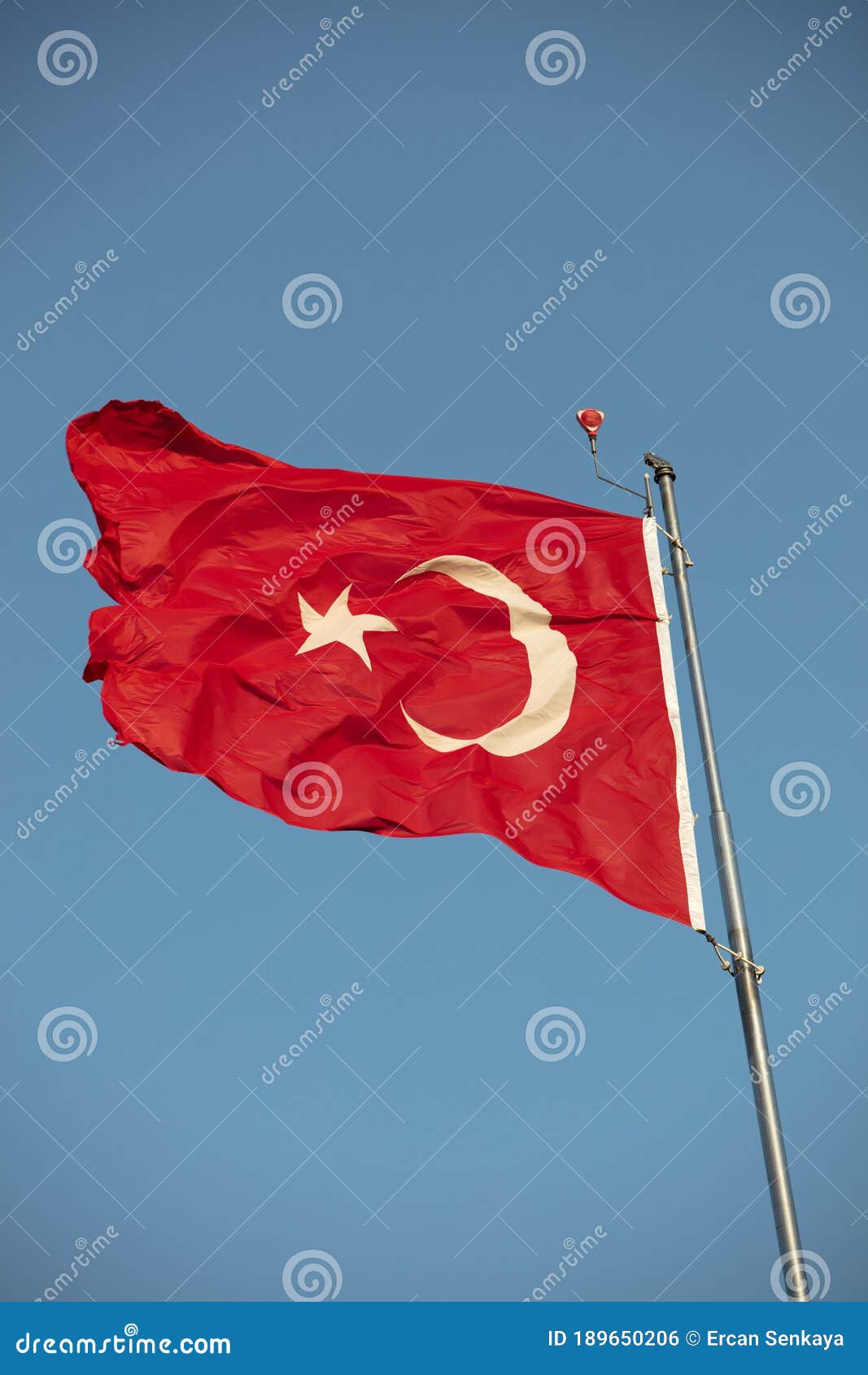 Turkish Flag Waving in Blue Sky Stock Photo - Image of turkish, blow ...