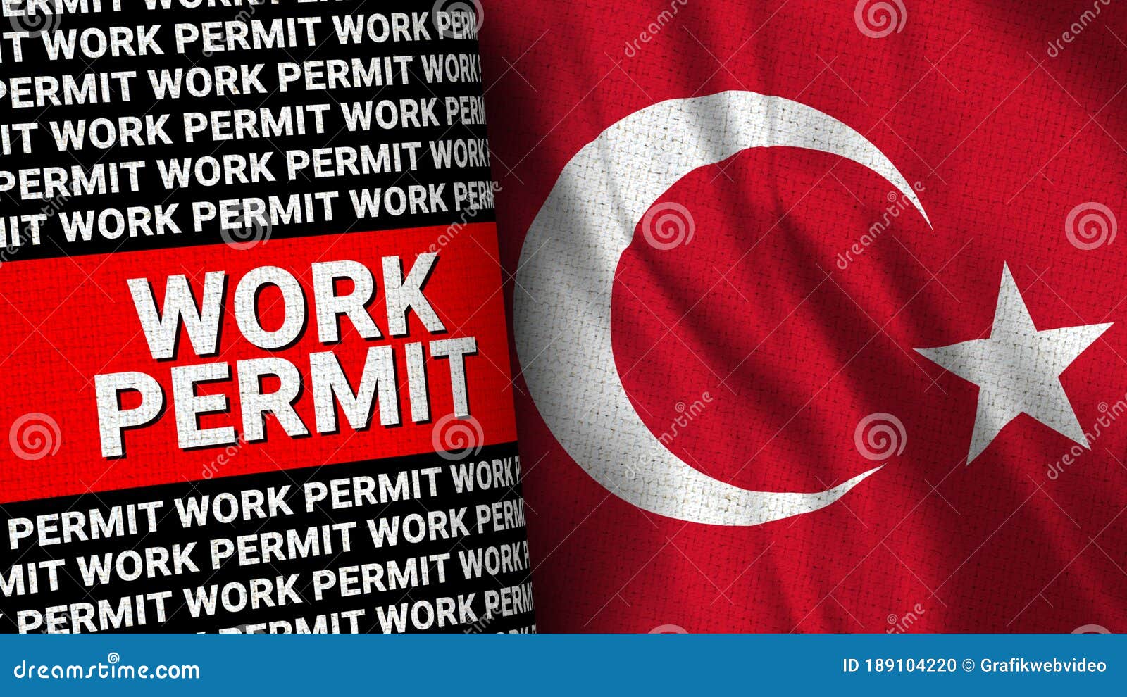 Turkish Flag with Work Permit Title Stock Illustration - Illustration ...