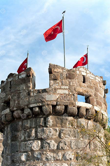 Turkish Flags on Bodrum Tower Stock Image - Image of castle, turkey ...