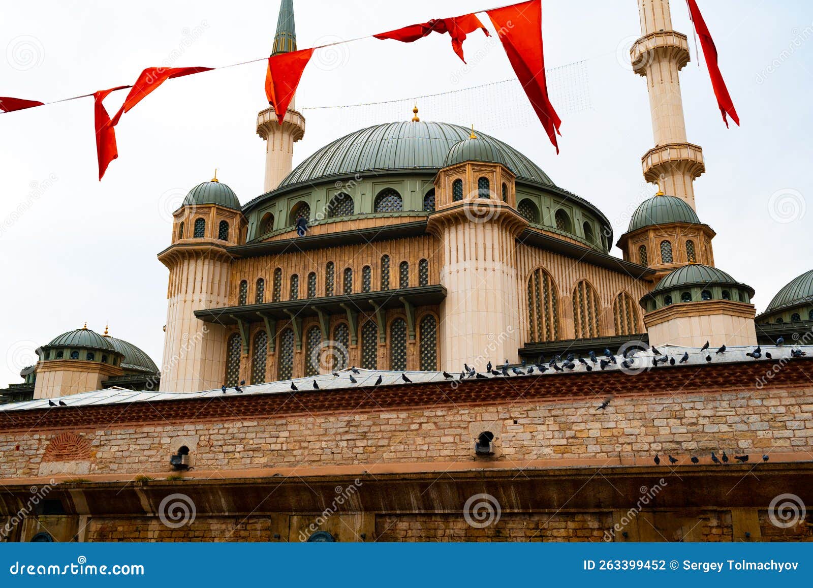Turkish Flags and Minarets of Mosque in Istanbul, Turkey Stock Photo ...