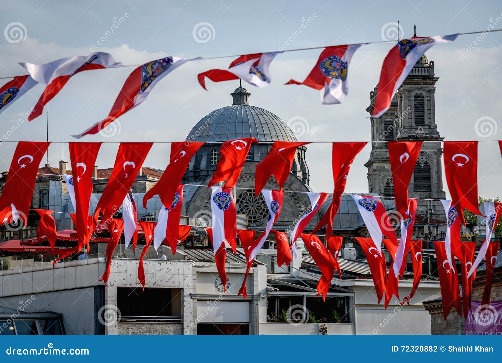 Turkish Flags Waving In The Wind From Statue Editorial Photo ...