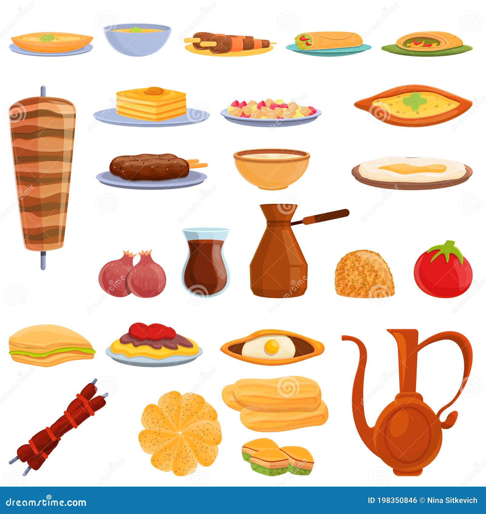 Turkish Food Icons Set, Cartoon Style Stock Vector - Illustration of ...