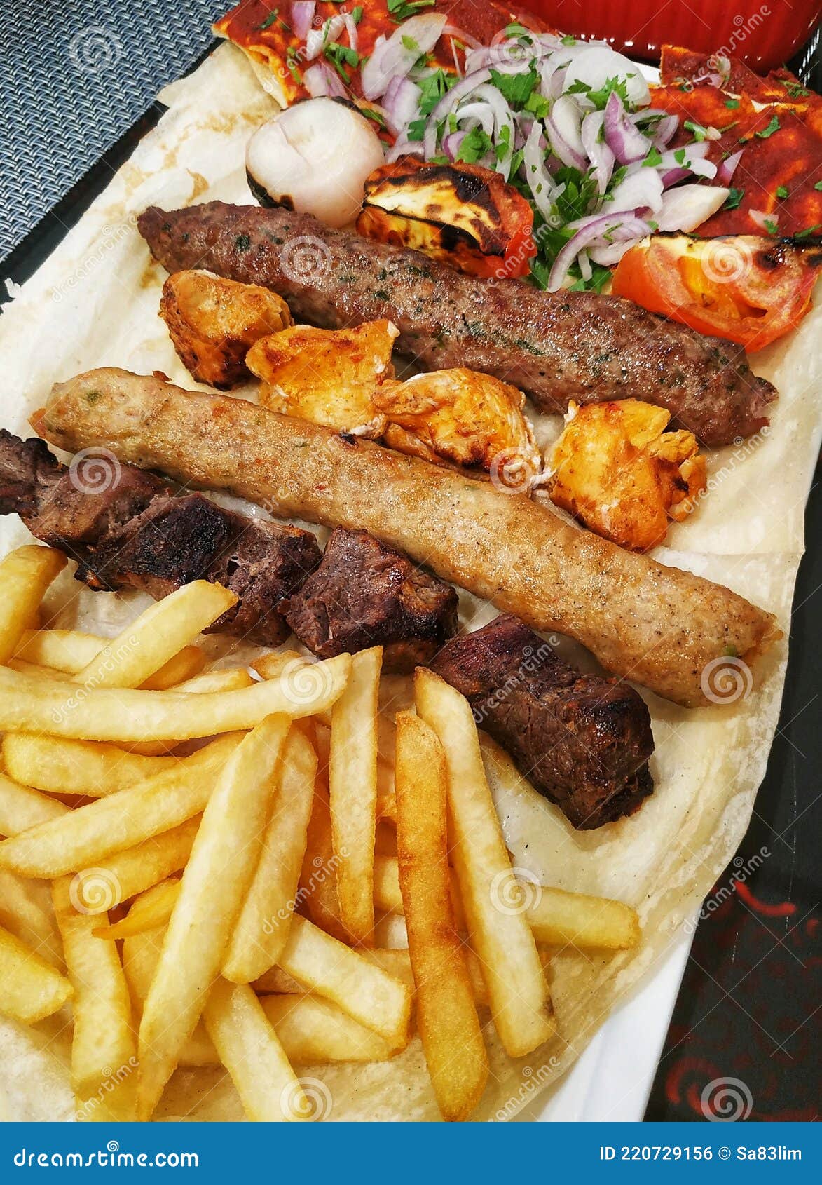 Turkish grilled mix kebab stock photo. Image of turkish - 220729156