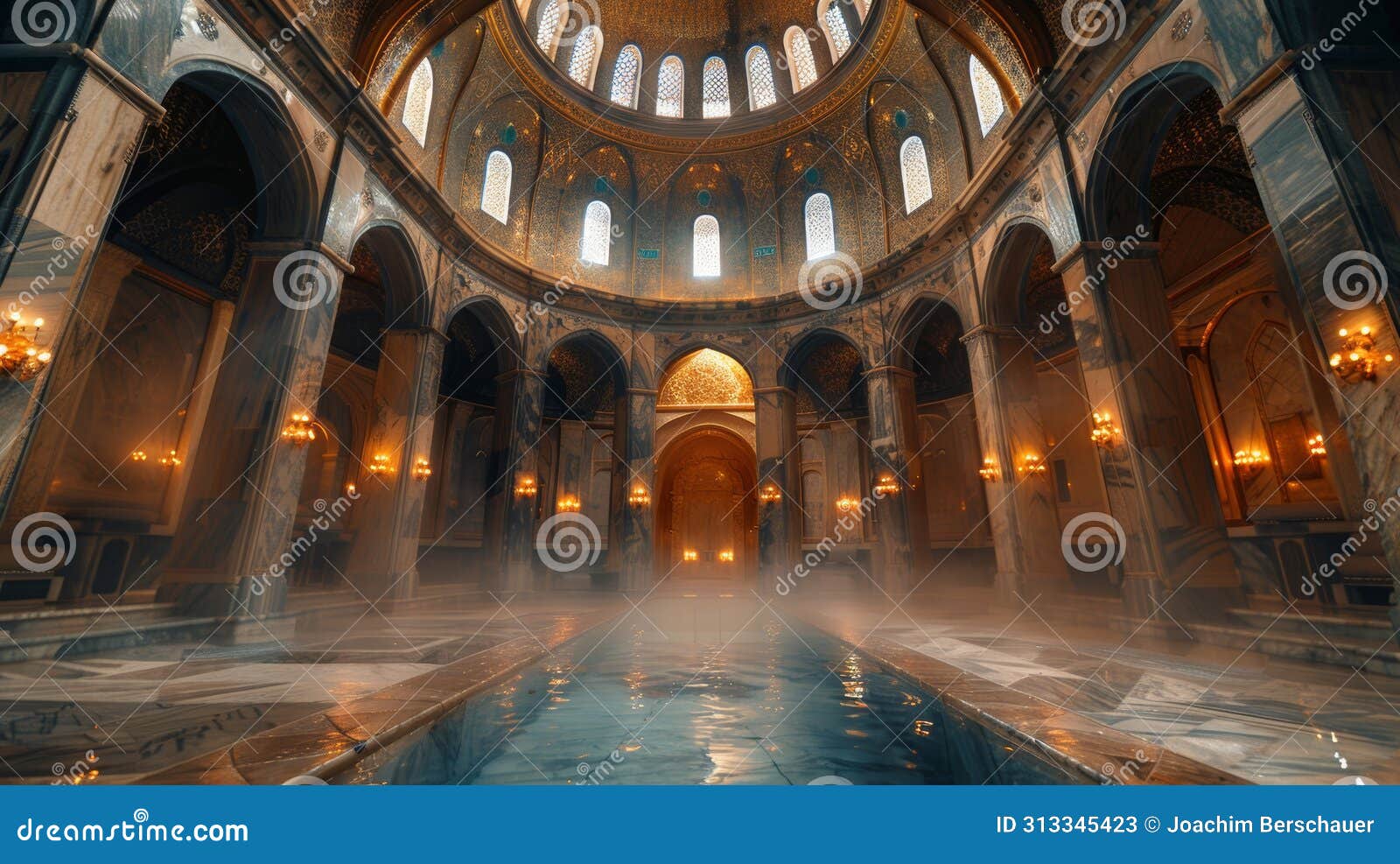 Turkish Hammam Marble Interior, Steamy Atmosphere, Dome Ceiling, High ...