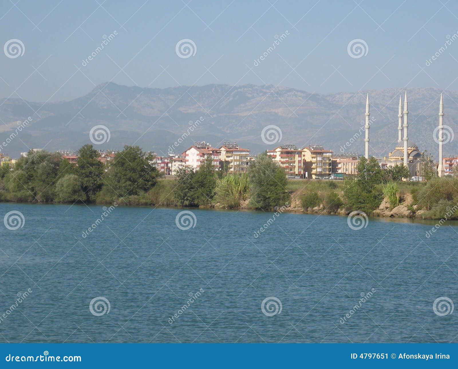 Turkish Landscape: Mosque, River and Mountains Stock Image - Image of ...