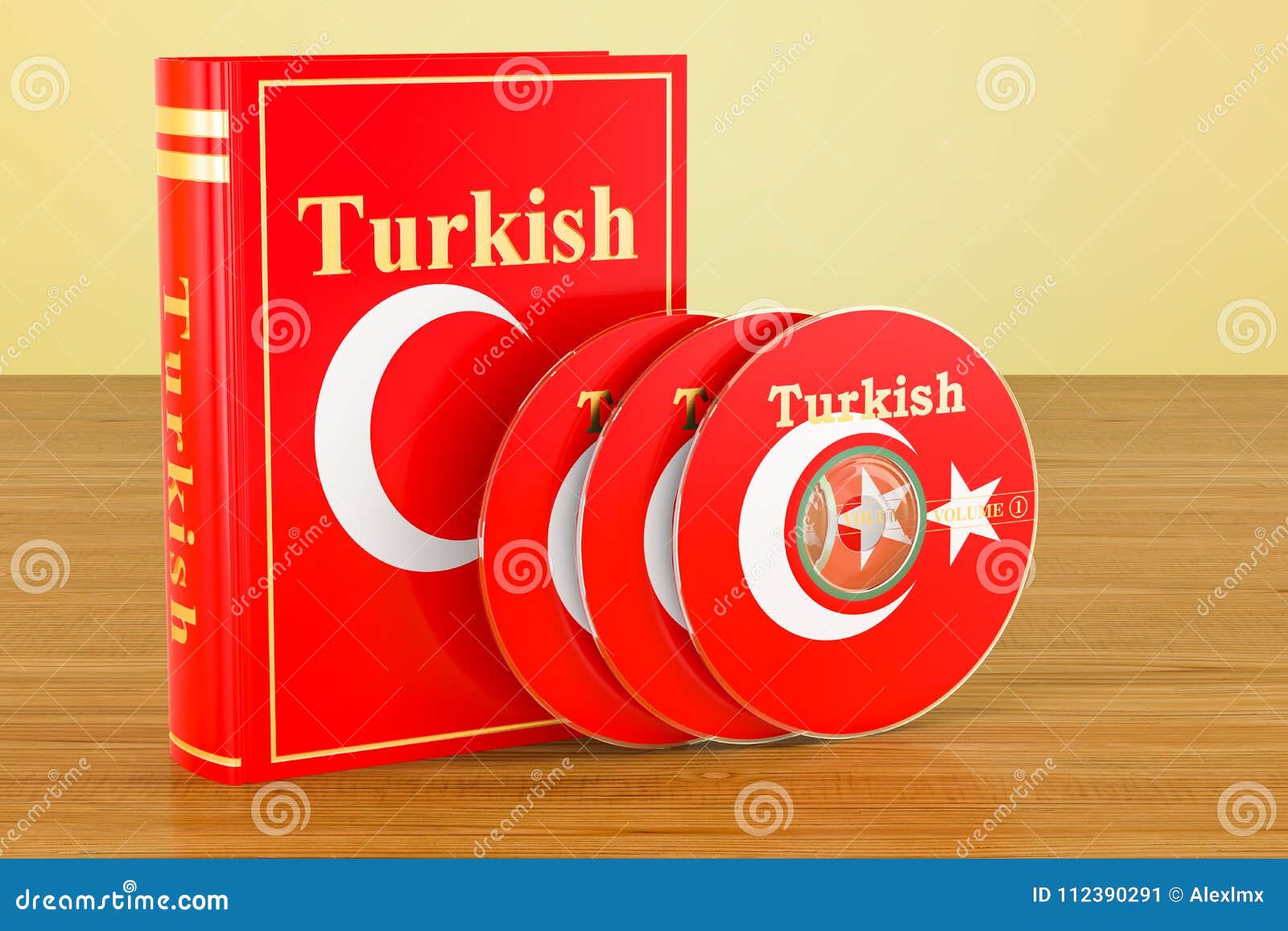 Turkish Language Textbook with Flag of Turkey and CD Discs on Th Stock ...