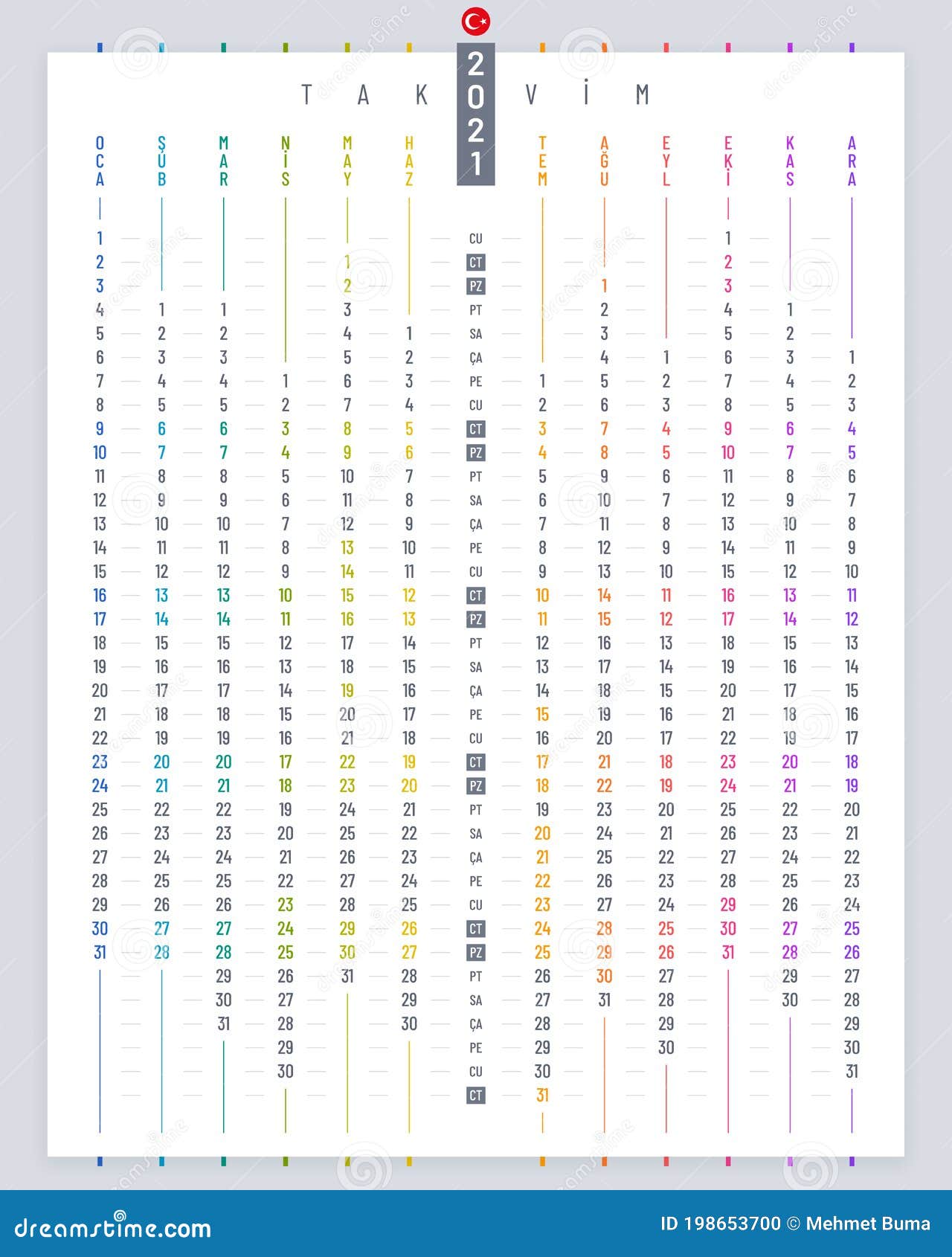 Turkish Linear Poster Calendar 2021 Design Light Version Stock Vector ...