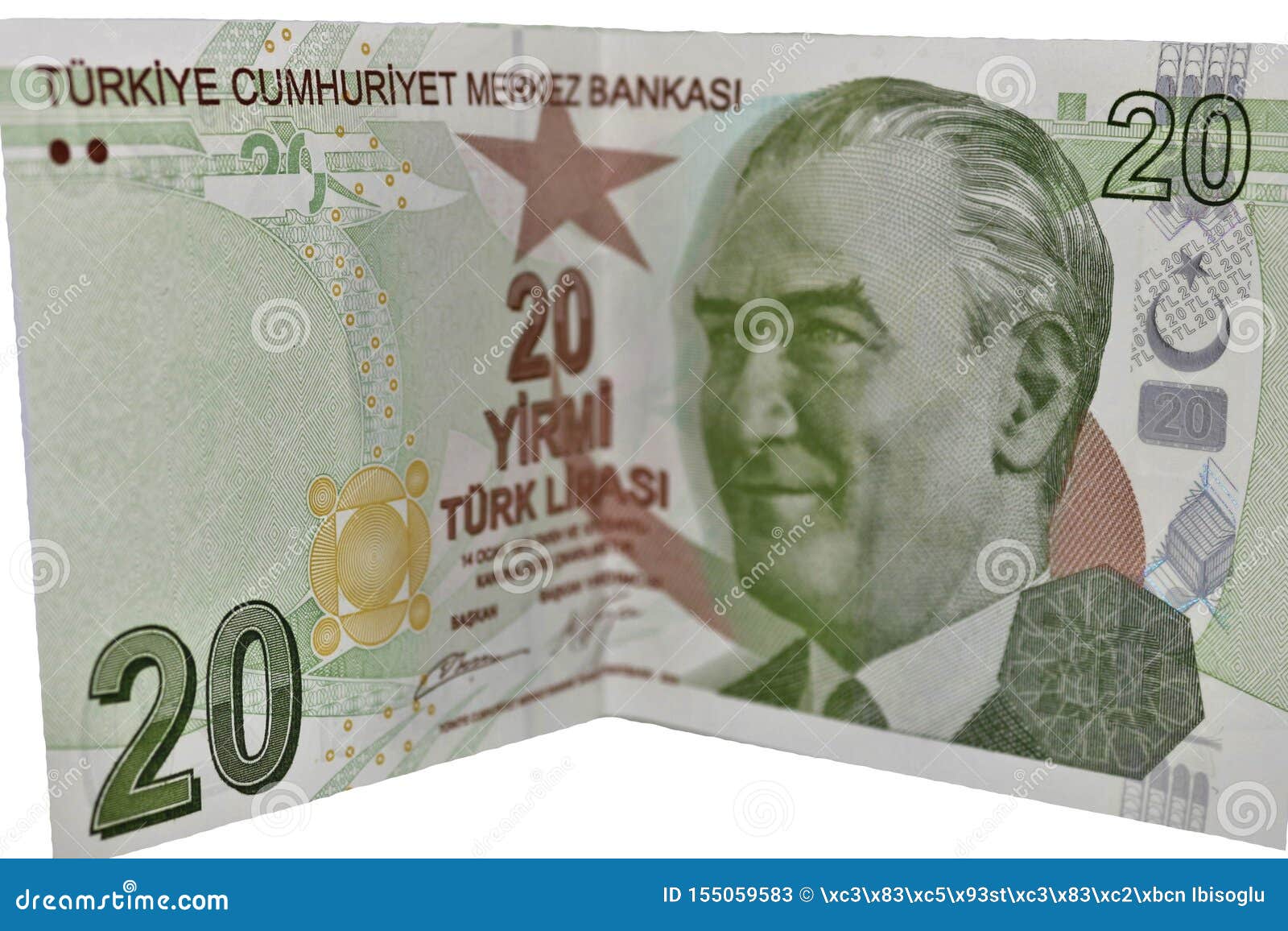 Turkish 20 Lira Banknote on White. Stock Image - Image of loan ...