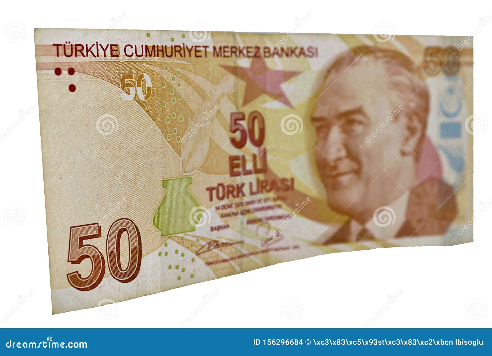 Turkish 50 Lira Banknote on White. Stock Photo - Image of investment ...