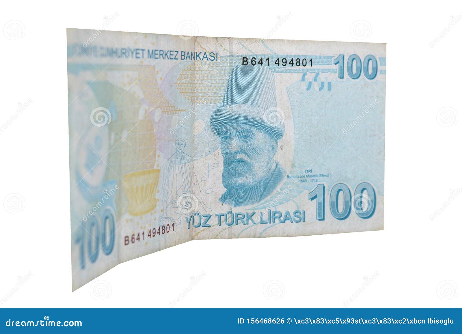 Turkish 100 Lira Banknote on White. Stock Photo - Image of banking ...