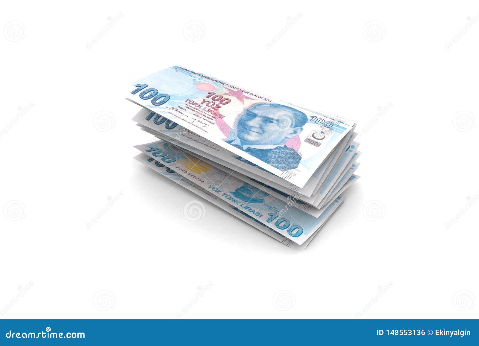 Turkish Liras Banknotes Falling and Flying Around on White Stock ...