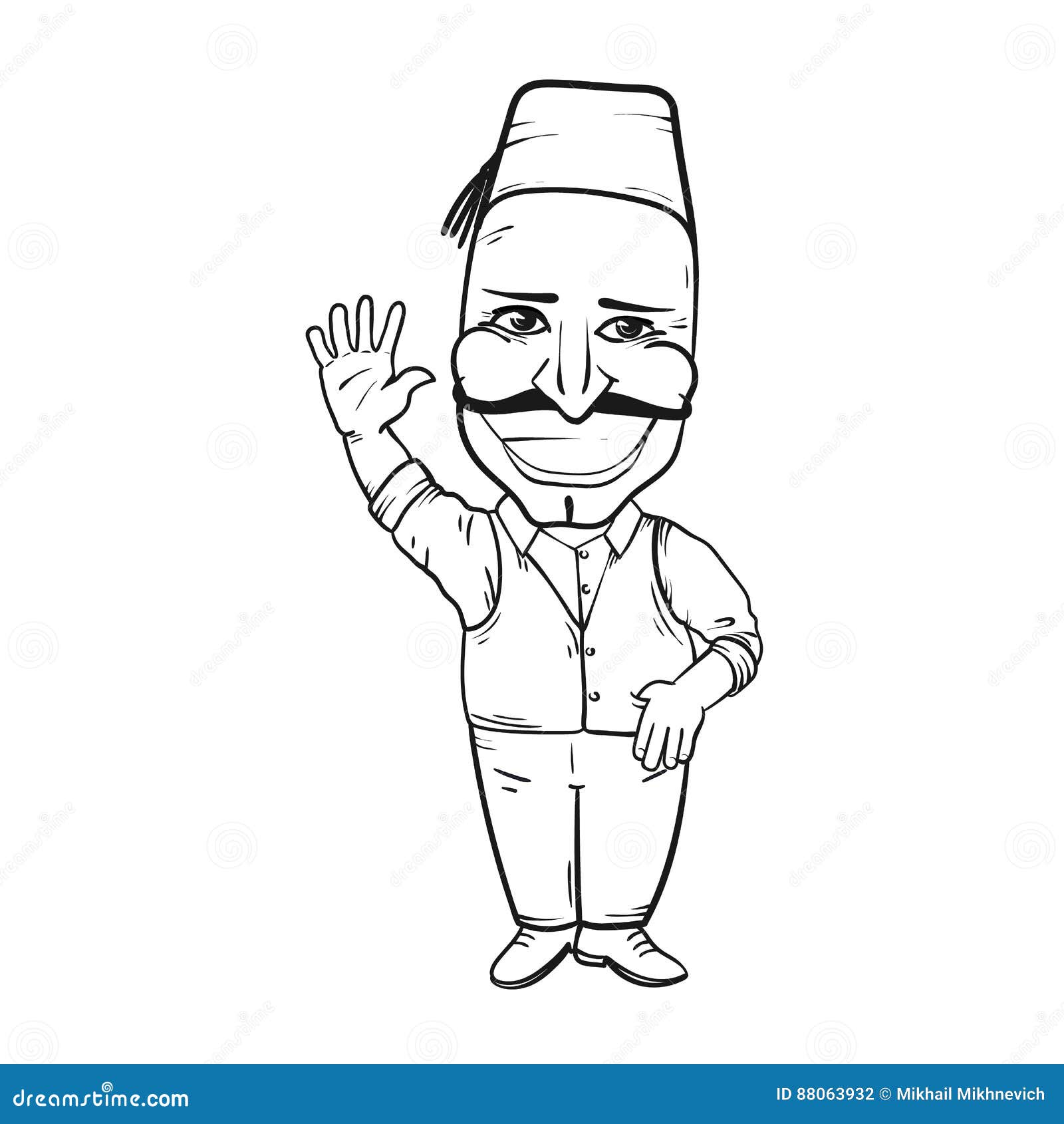 Turkish man waving hello stock vector. Illustration of arab - 88063932