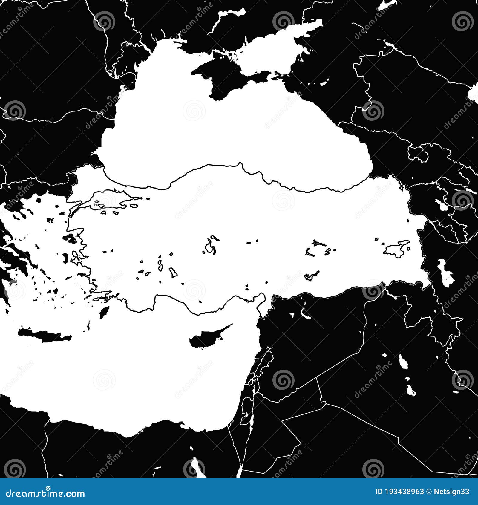 Turkish Map. Black and White Illustration Stock Vector - Illustration ...