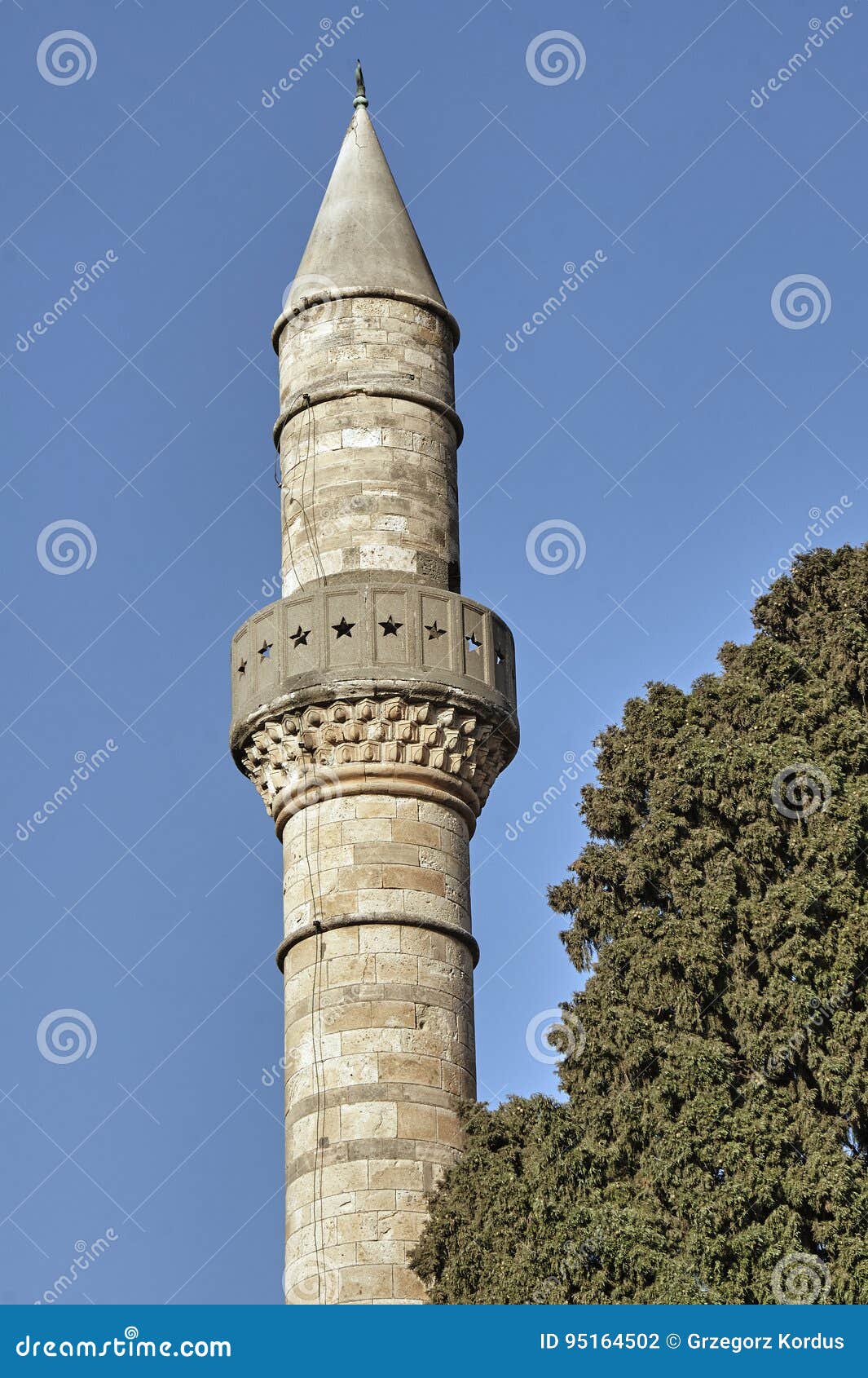 Turkish Minaret in City of Kos Stock Photo - Image of crescent, plant ...