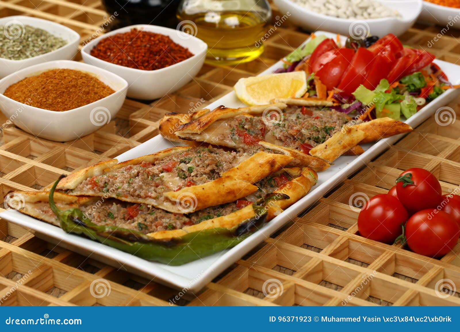 Turkish Mixed pide stock image. Image of cheese, garlic - 96371923