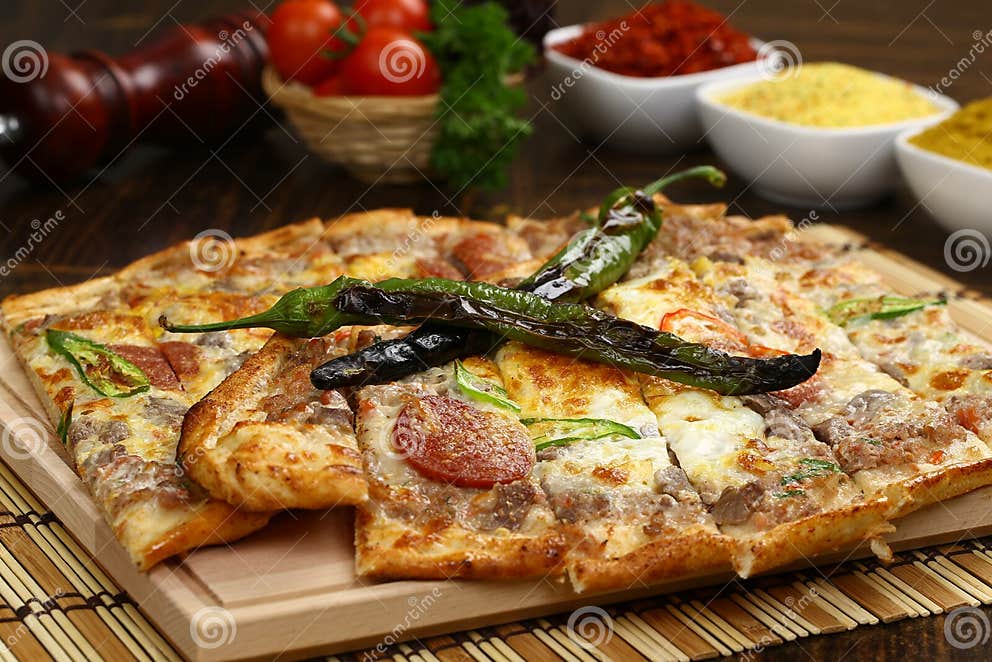 Turkish Mixed pide stock photo. Image of culture, cheese - 96371974