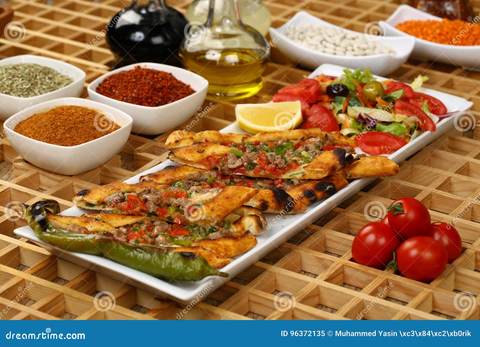 Turkish Mixed pide stock image. Image of cook, garlic - 96372135