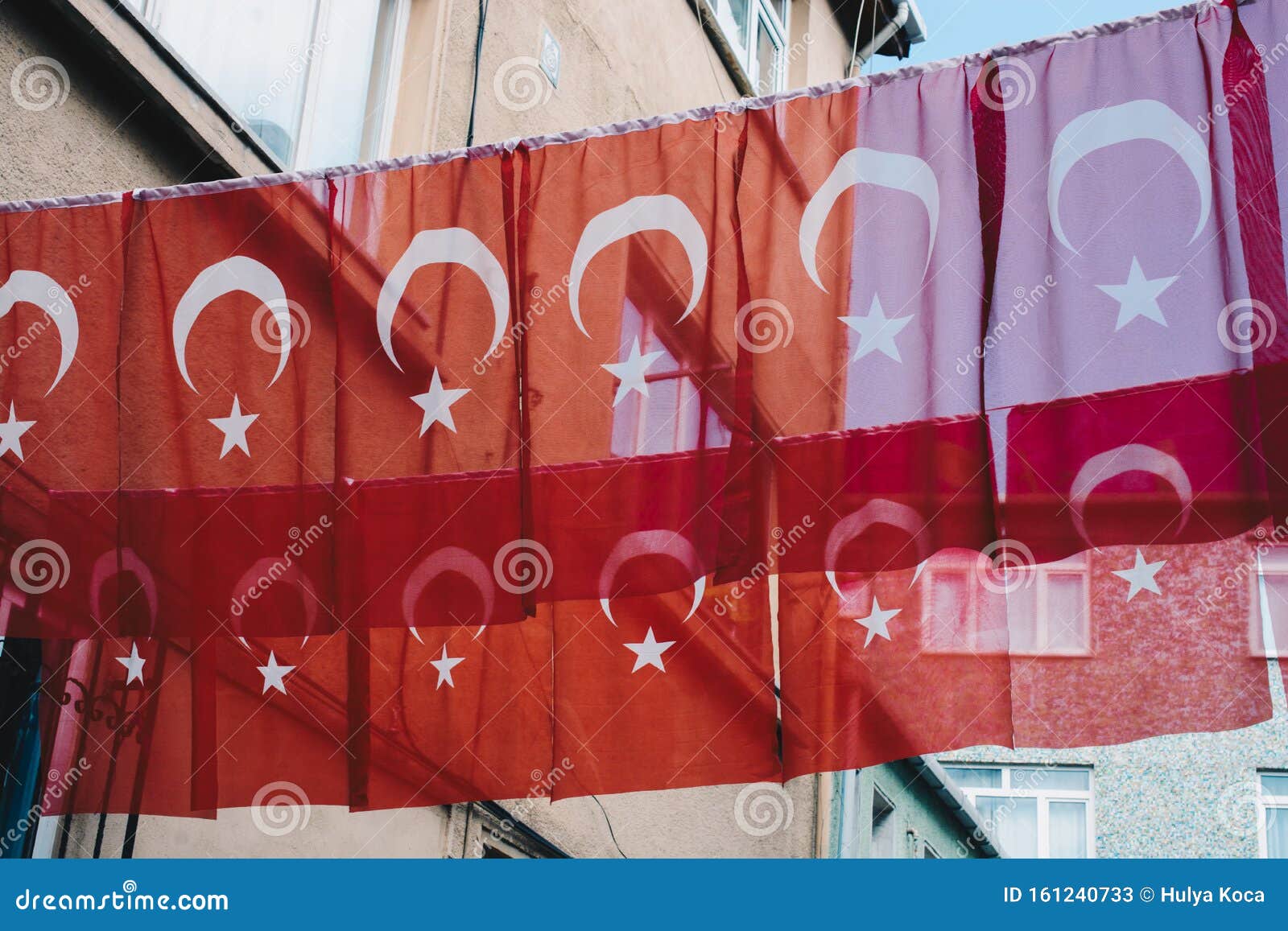 Turkish National Flags on String in View Stock Image - Image of turkiye ...