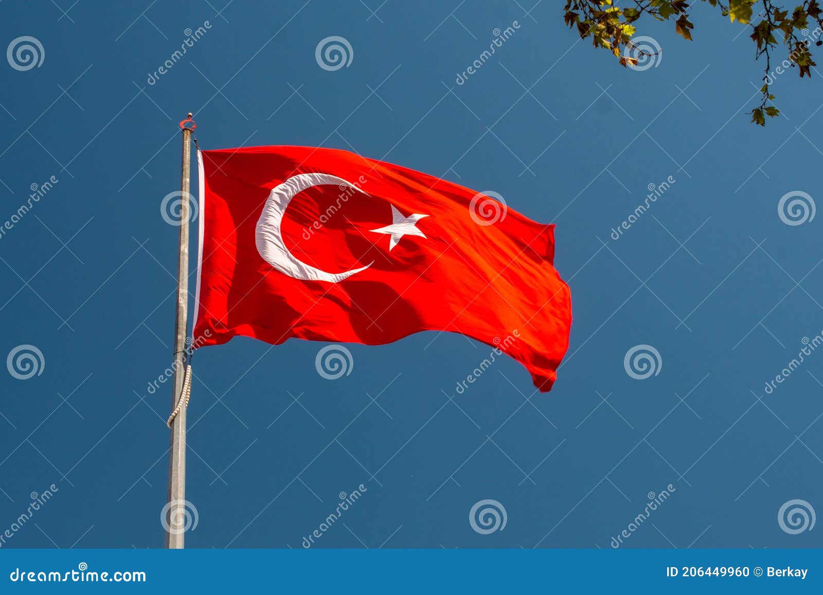 Turkish National Flag with White Star and Moon in Sky Stock Photo ...