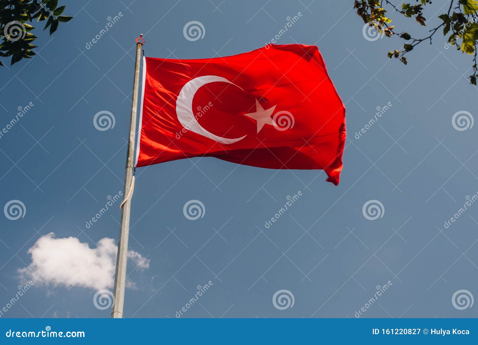 Turkish National Flag with White Star and Moon in Sky Stock Image ...