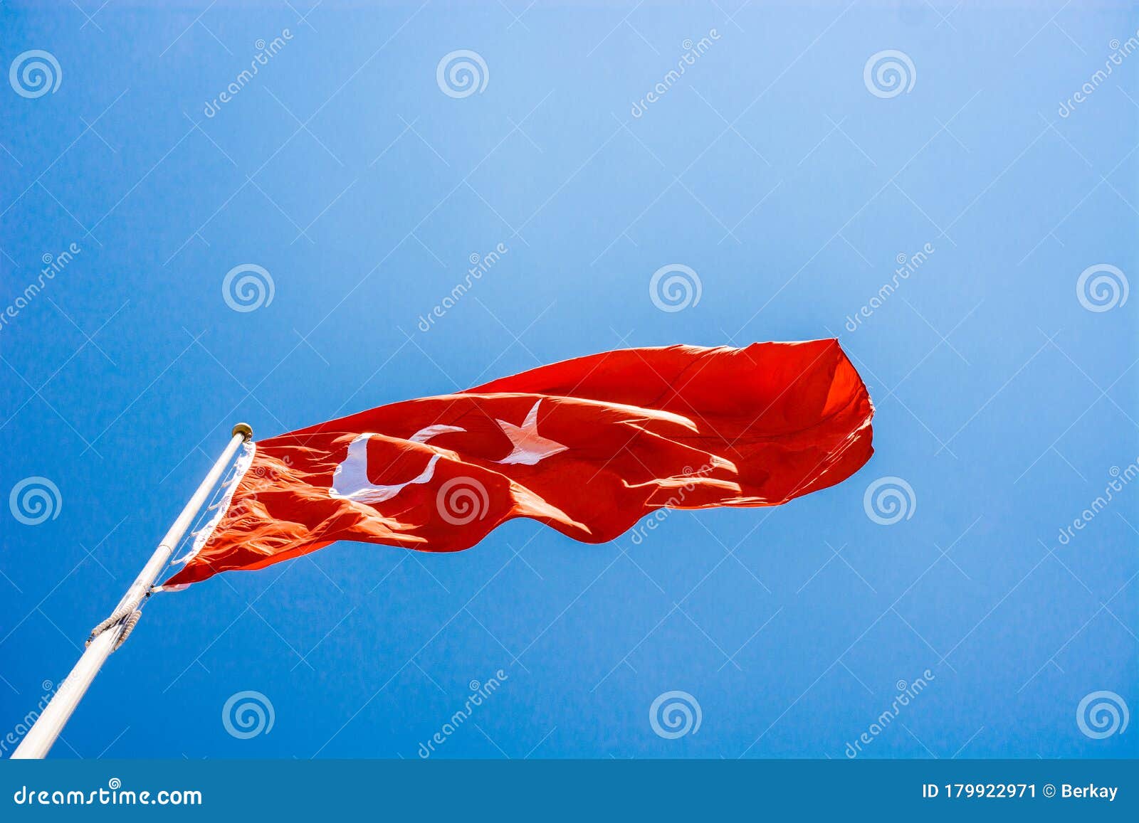Turkish National Flag with White Star and Moon in Sky Stock Image ...