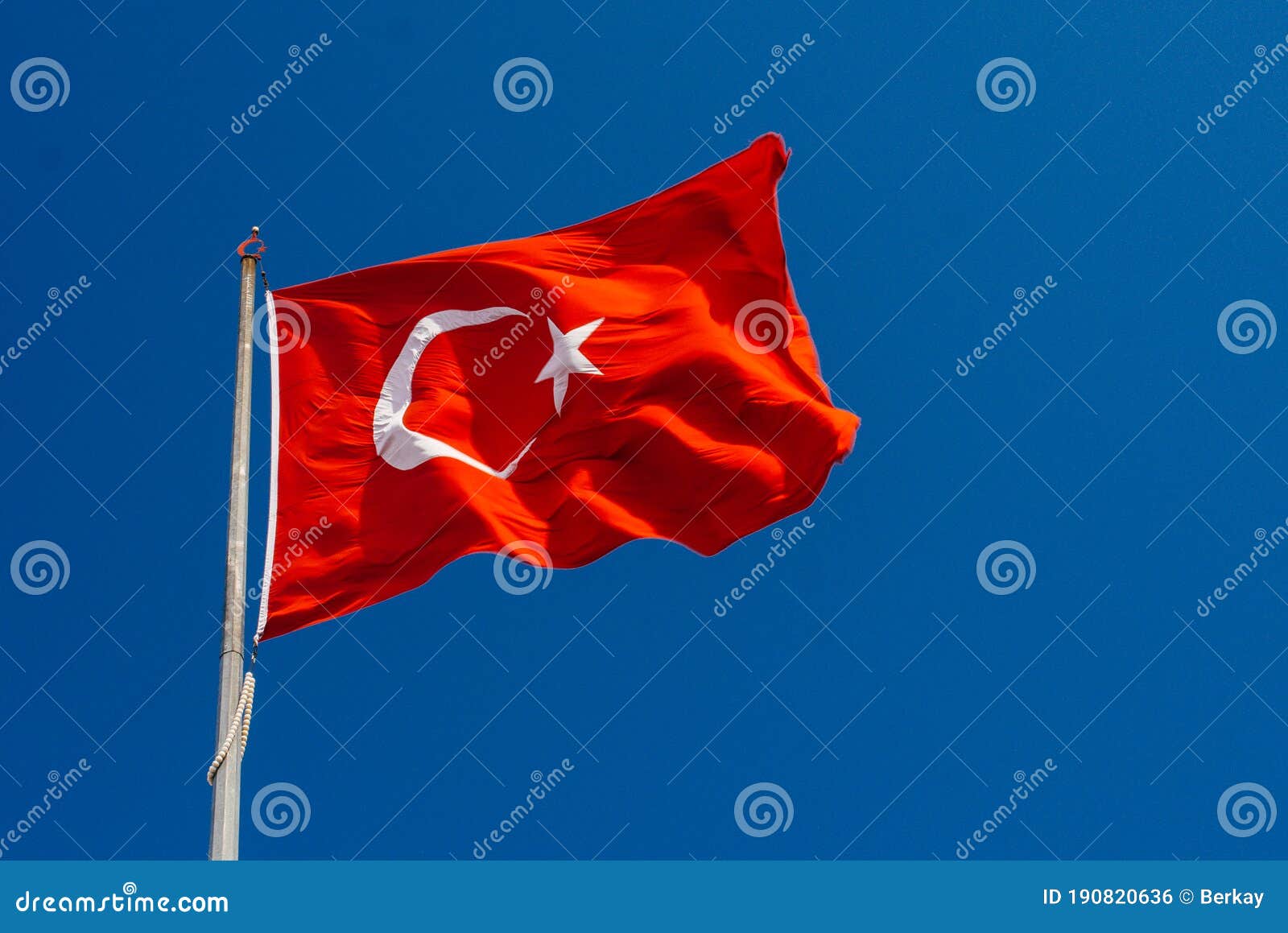 Turkish National Flag with White Star and Moon in Sky Stock Photo ...