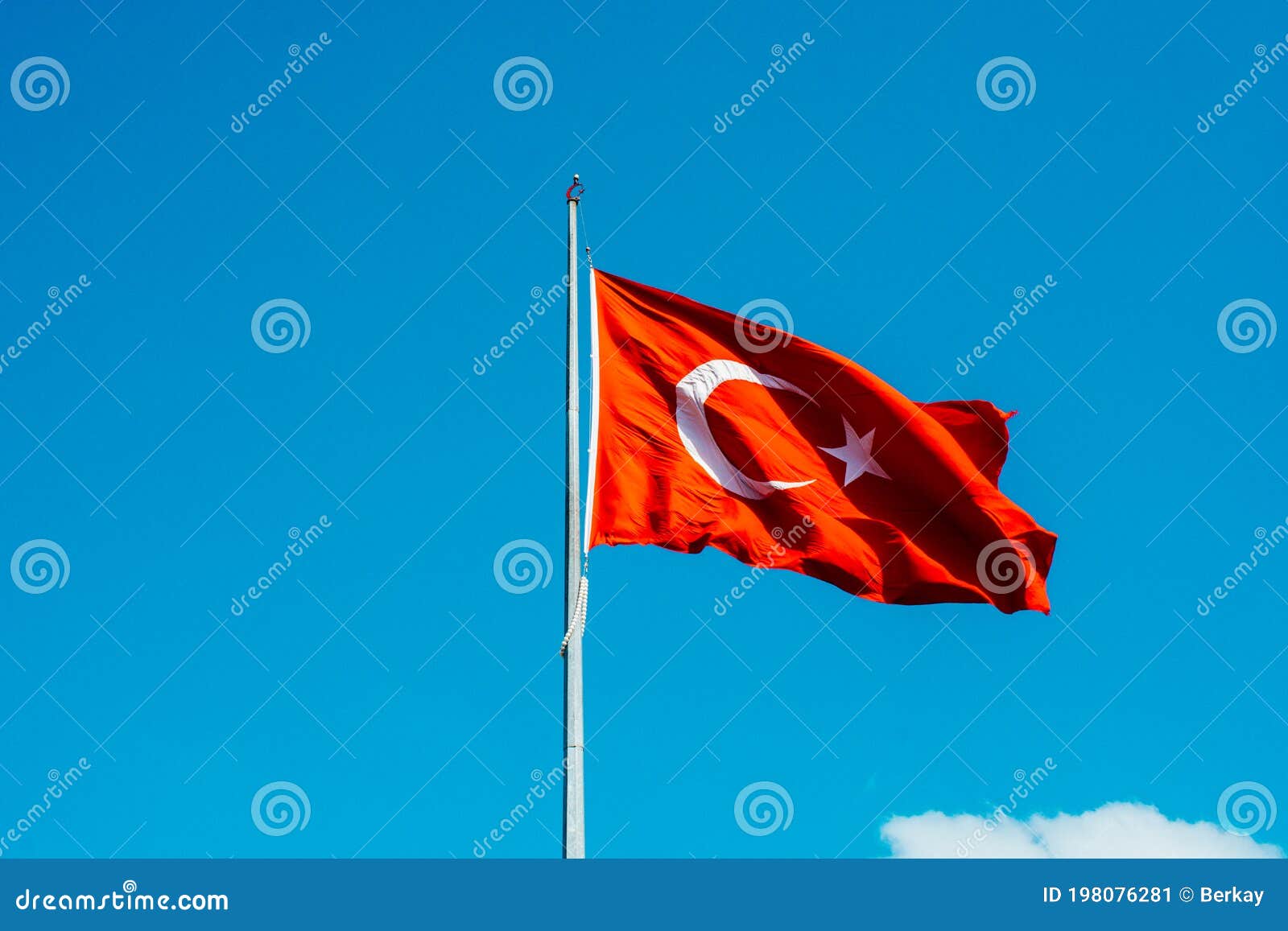 Turkish National Flag with White Star and Moon in Sky Stock Image ...