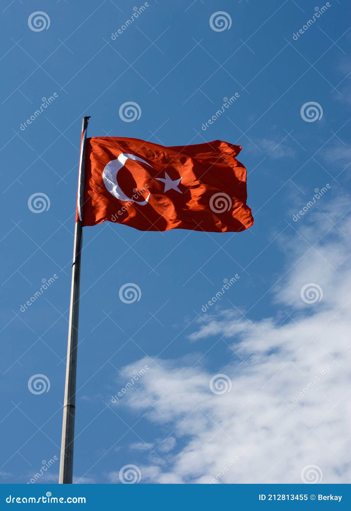 Turkish National Flag with White Star and Moon in Sky Stock Image ...