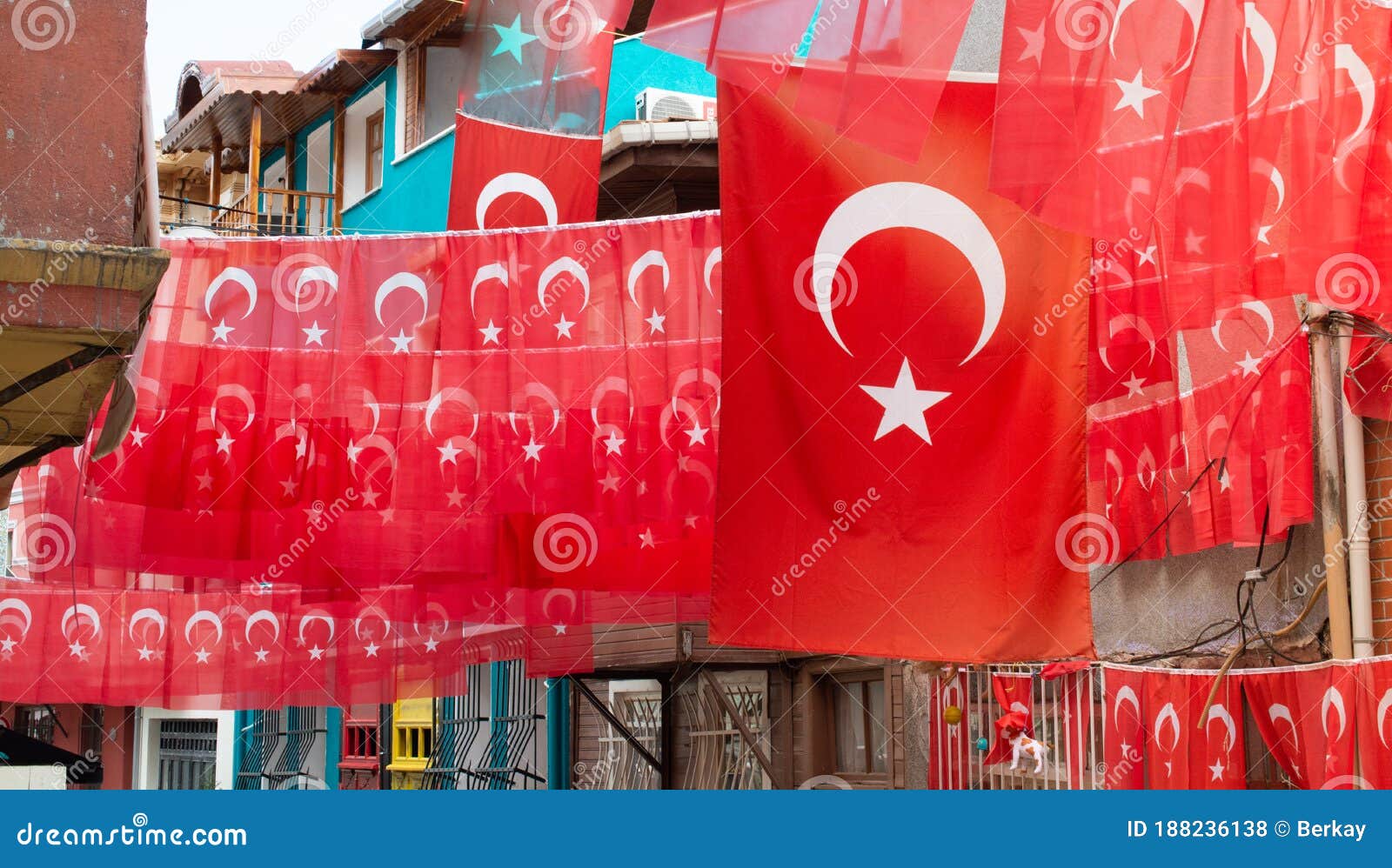 Turkish National Flags on String in View Stock Photo - Image of ...