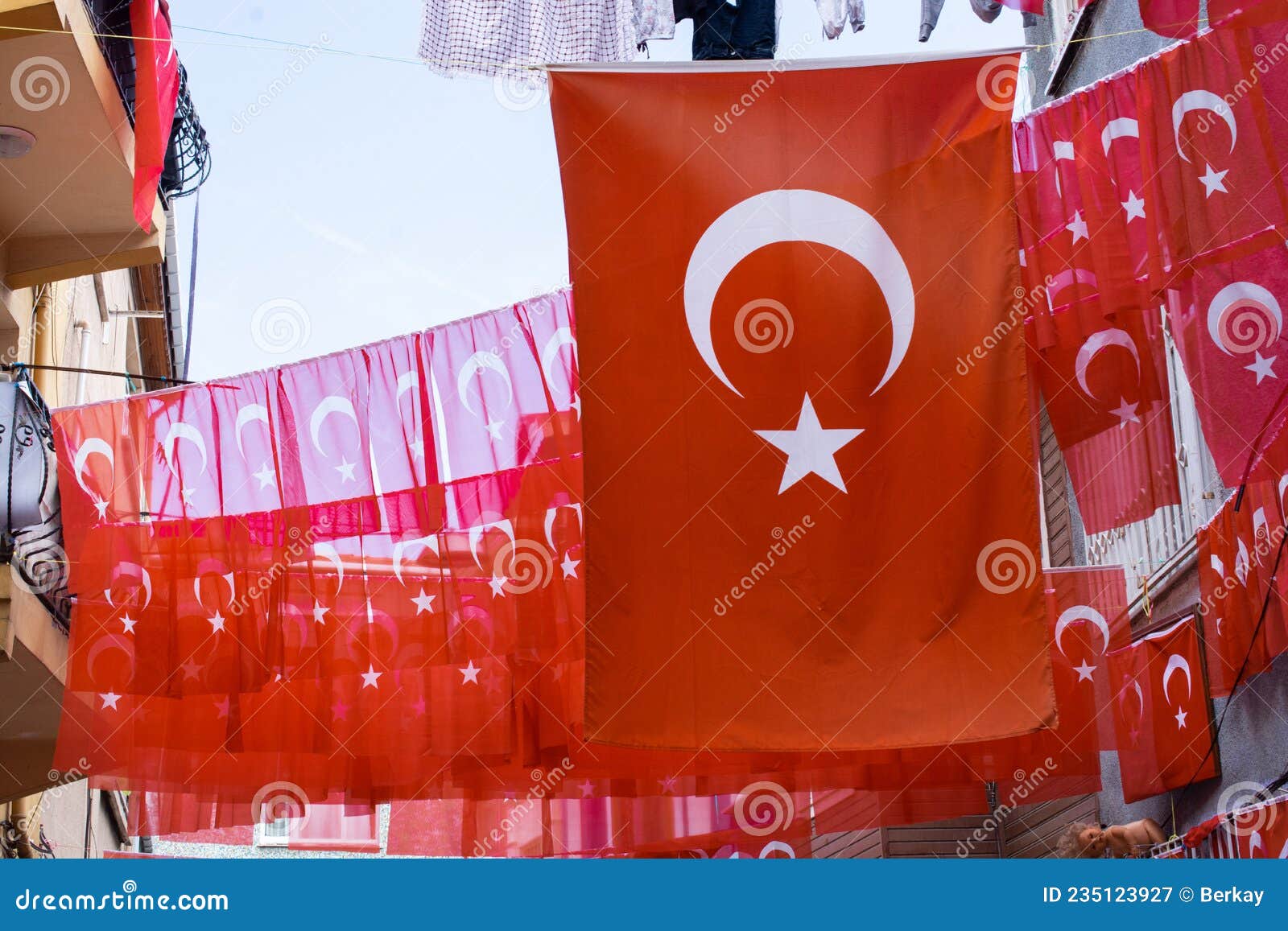 Turkish National Flags on String in View Stock Image - Image of ...