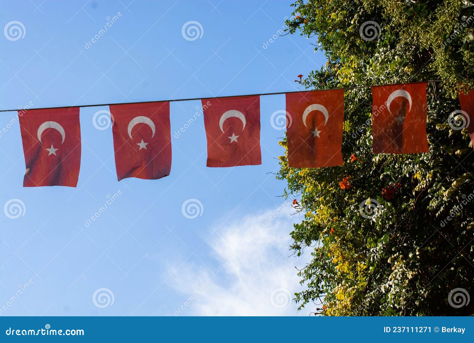 Turkish National Flags with White Star and Moon in Sky Stock Image ...
