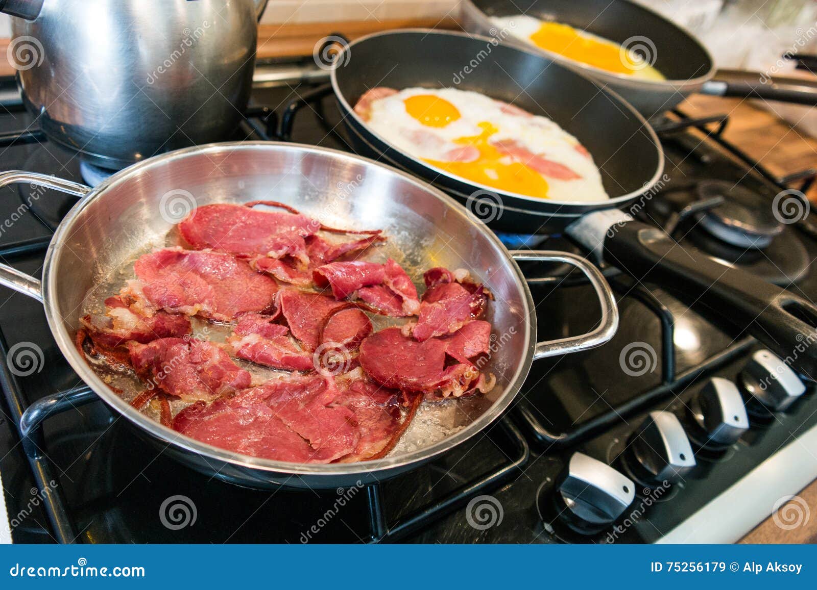 Turkish Pastirma - Bacon in a Frying Pan at Home. Stock Image - Image ...