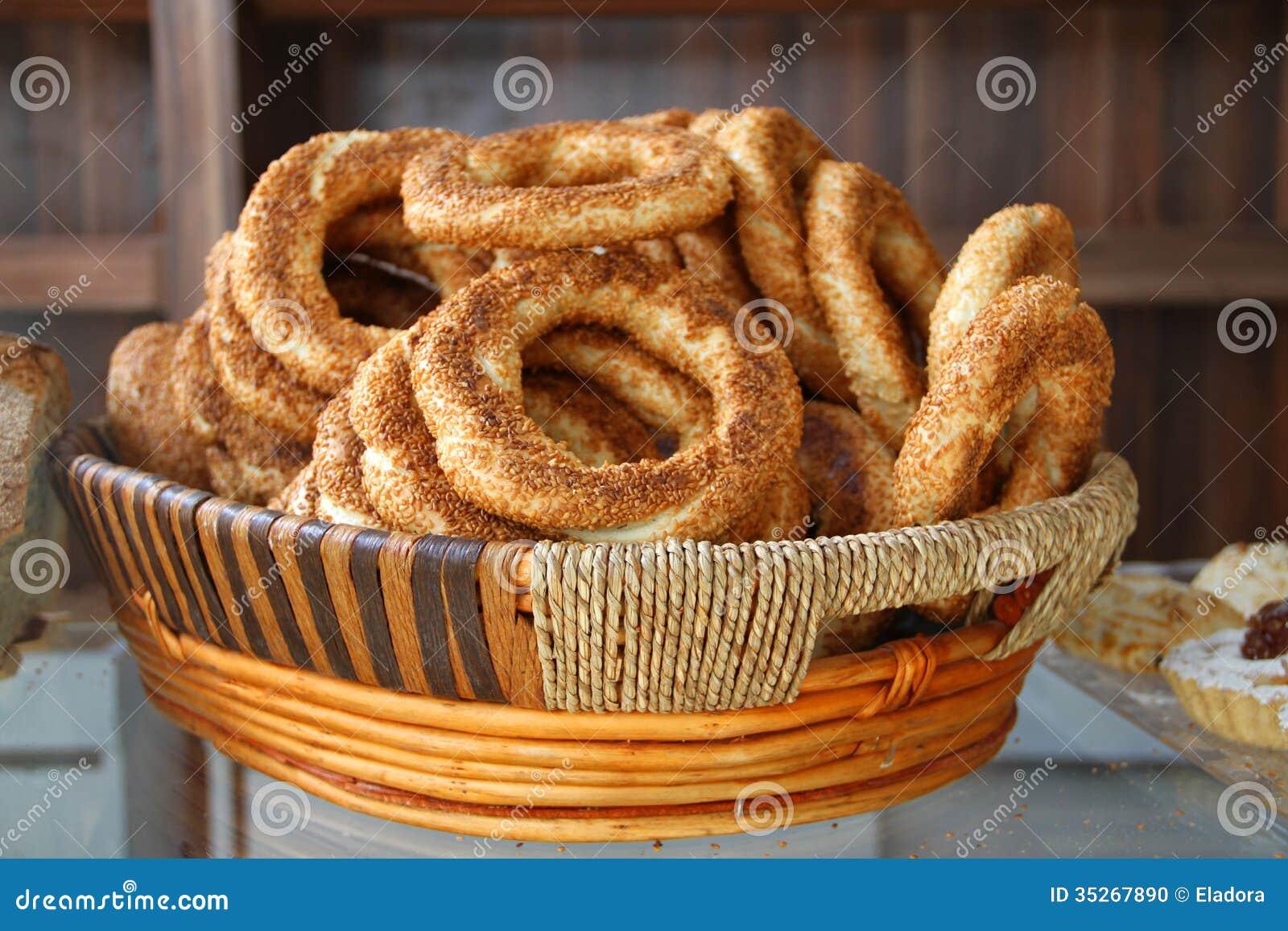 Turkish Pastry Simit in Basket Stock Photo - Image of patisserie ...
