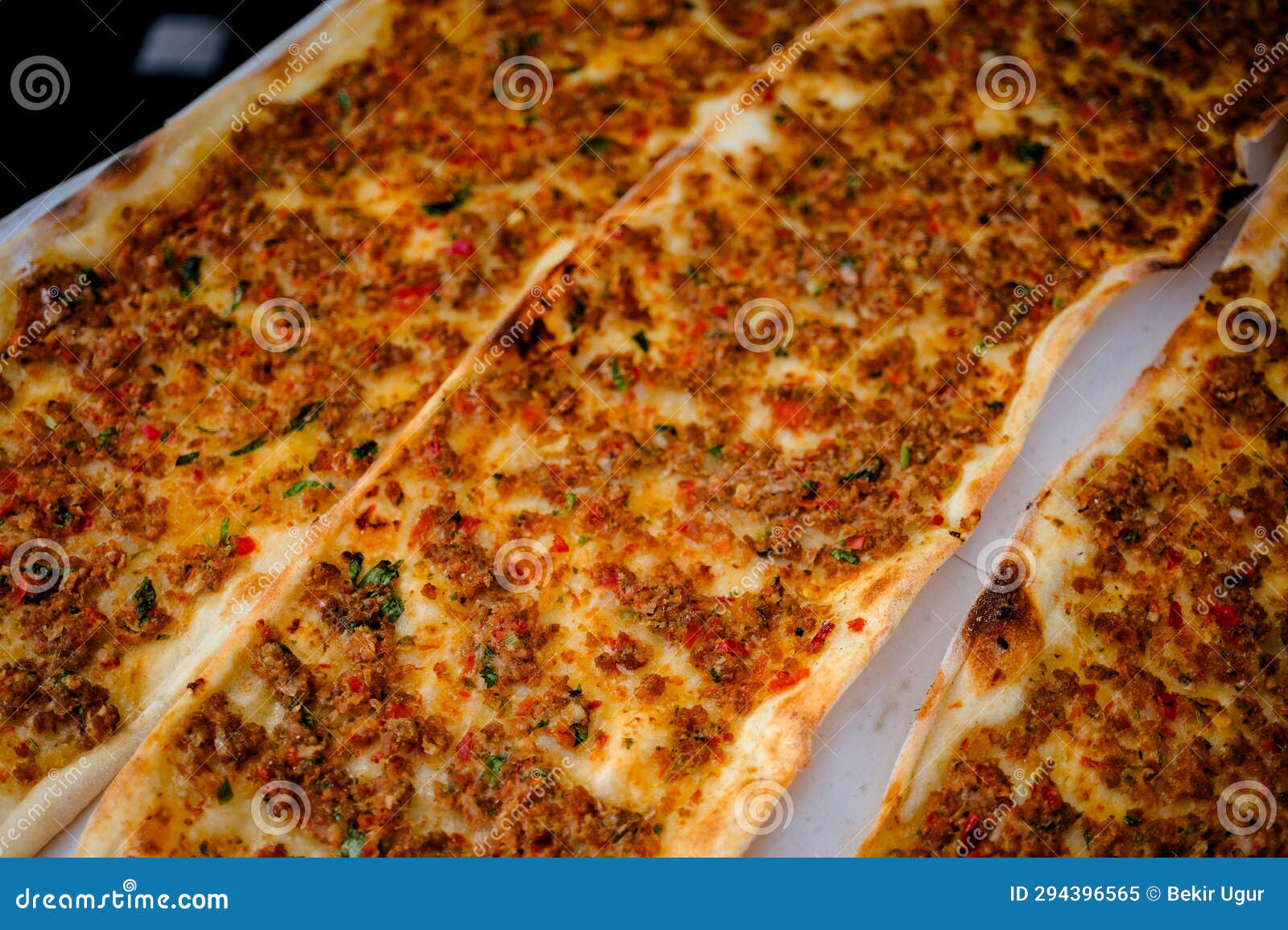 Turkish Pide with Cheese and Cubed Meat Stock Image - Image of snack ...
