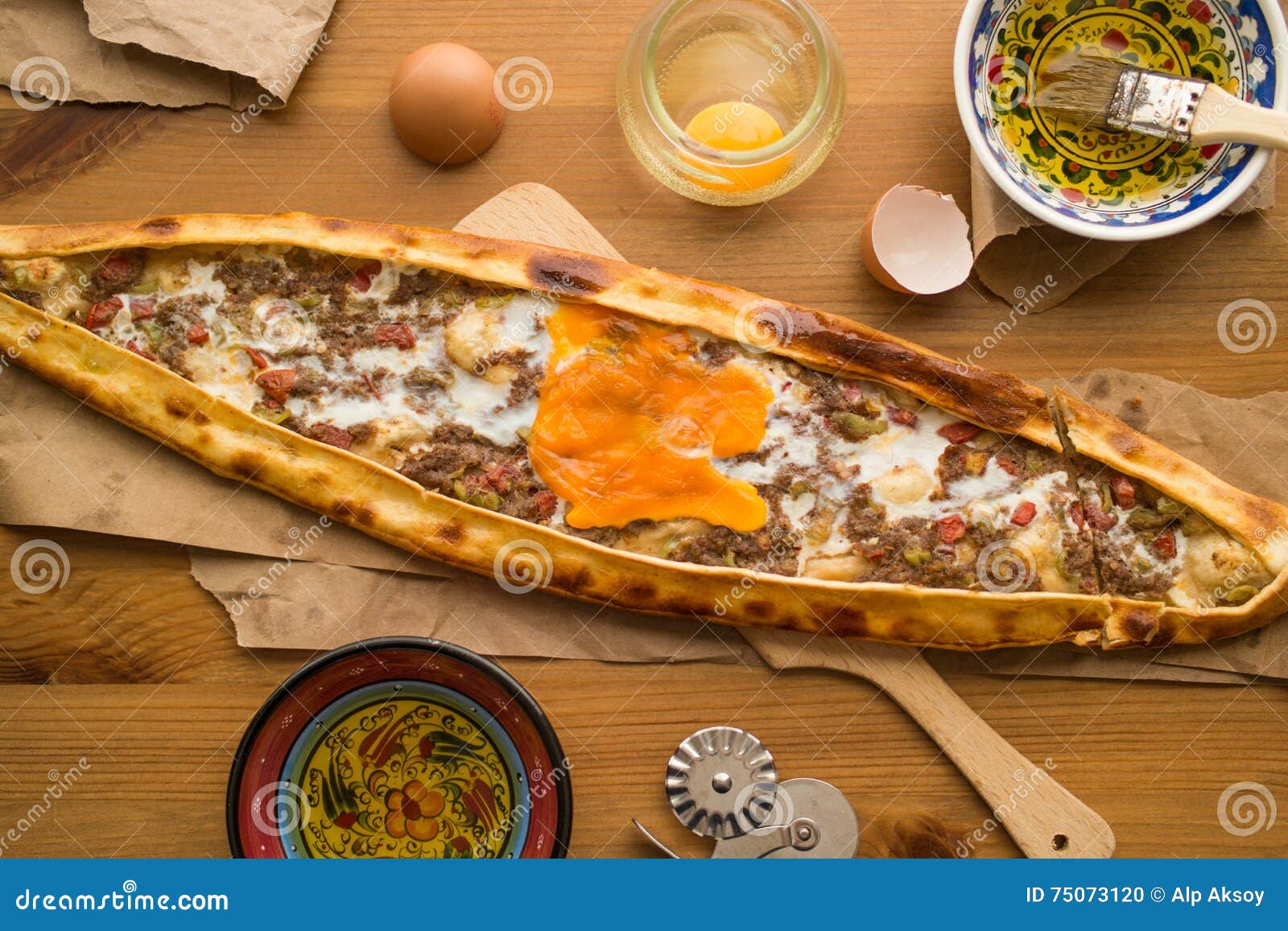Turkish Pide with Egg and Minced Meat. Stock Photo - Image of freshness ...