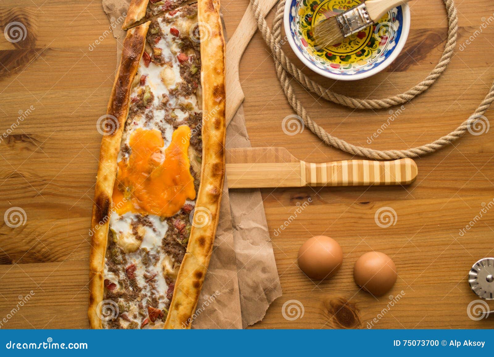 Turkish Pide with Egg and Minced Meat. Stock Photo - Image of meal ...