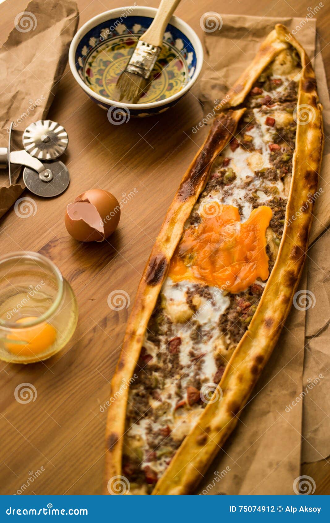 Turkish Pide with Egg and Minced Meat. Stock Photo - Image of heat ...