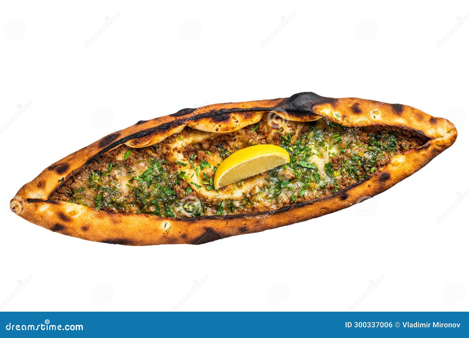 Turkish Pide, Traditional Pie with Beef Meat and Vegetables. Isolated ...
